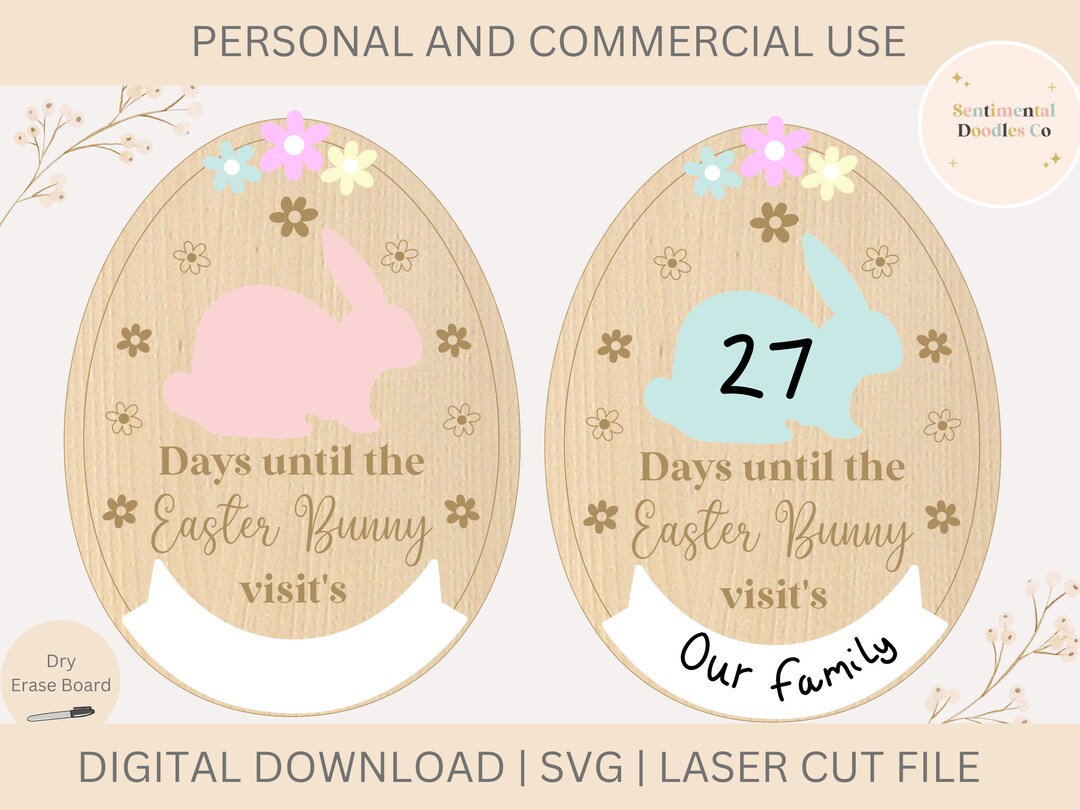 Easter Countdown, Days Until the Easter Bunny Visits Dry Erase Board, SVG, Laser Cut File ...