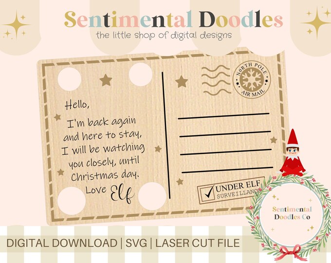 Elf Arrival Postcard SVG File: Laser Cut Christmas Prop (digital ...