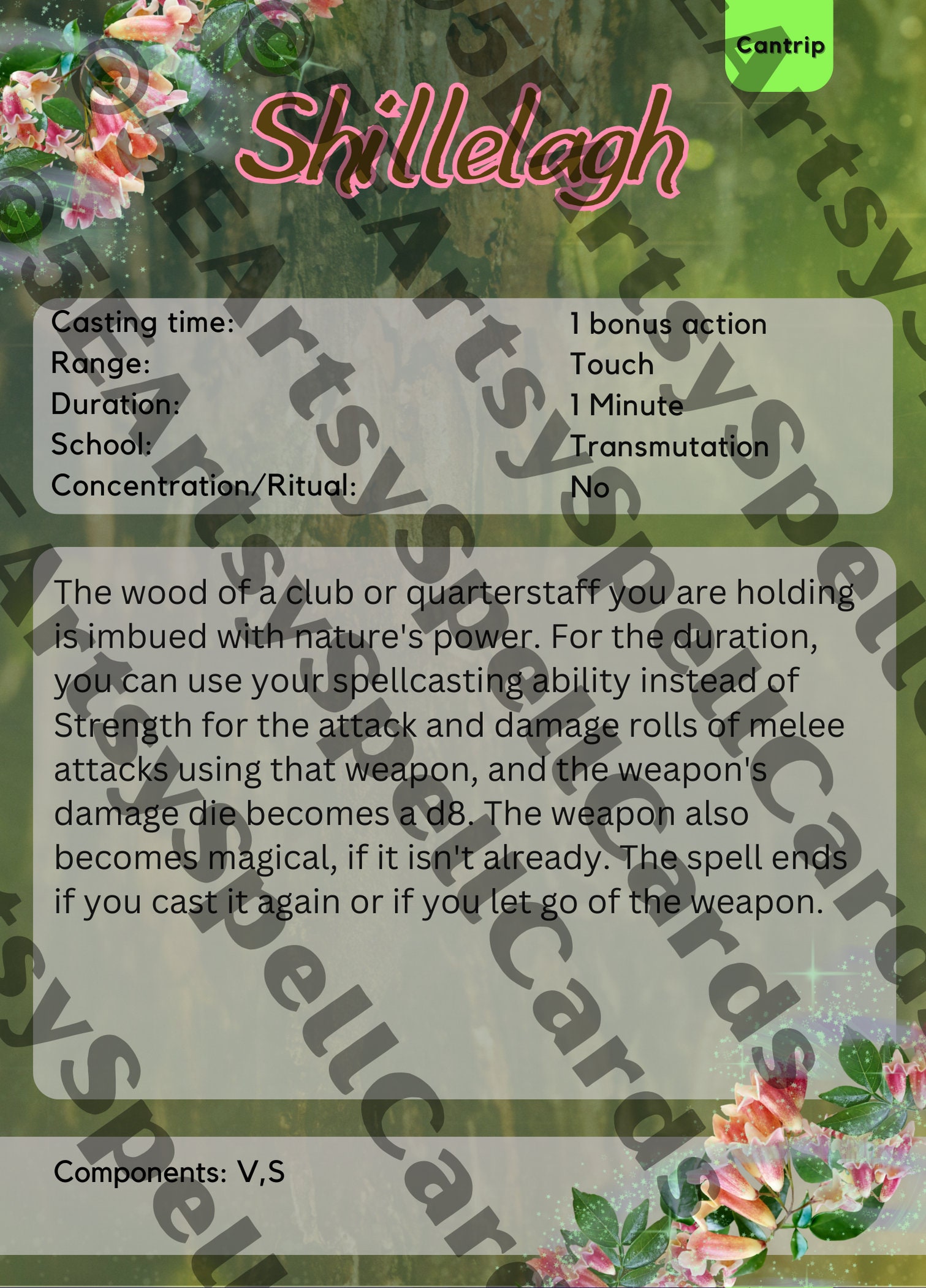 Druid 5E Compatible Artsy Cantrip & Level 1 Printable Spell Cards - Etsy