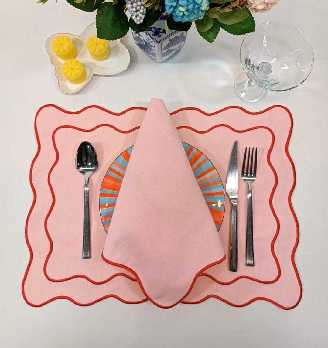 Light Pink Table Mats - Placemats Napkins Set - Cotton Cloth ...