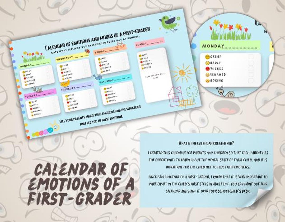 First Grader Emotion Chart | Printable Feelings Calendar for Kids ...
