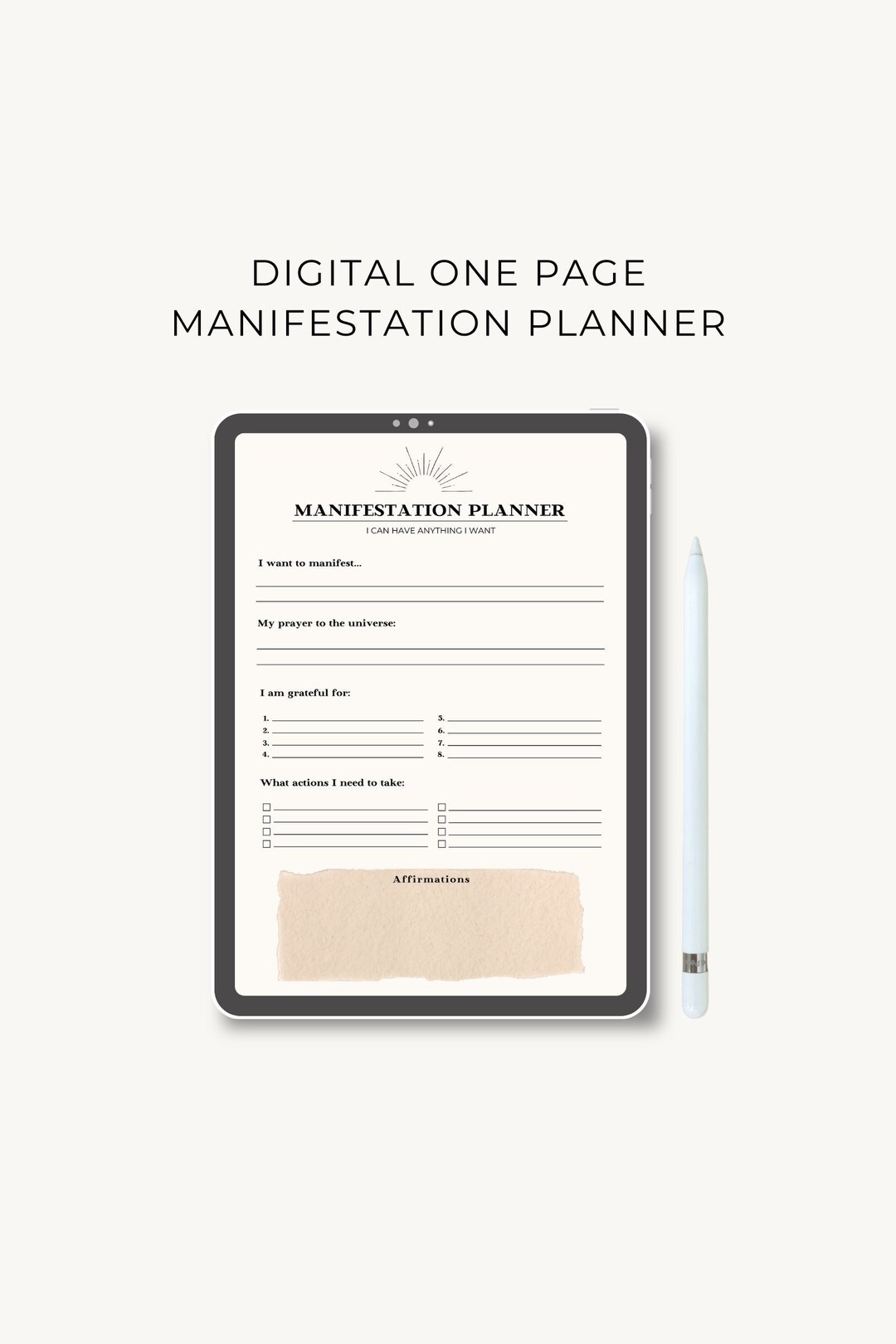 Simple One Page Manifestation Planner, Instant Download, Daily ...