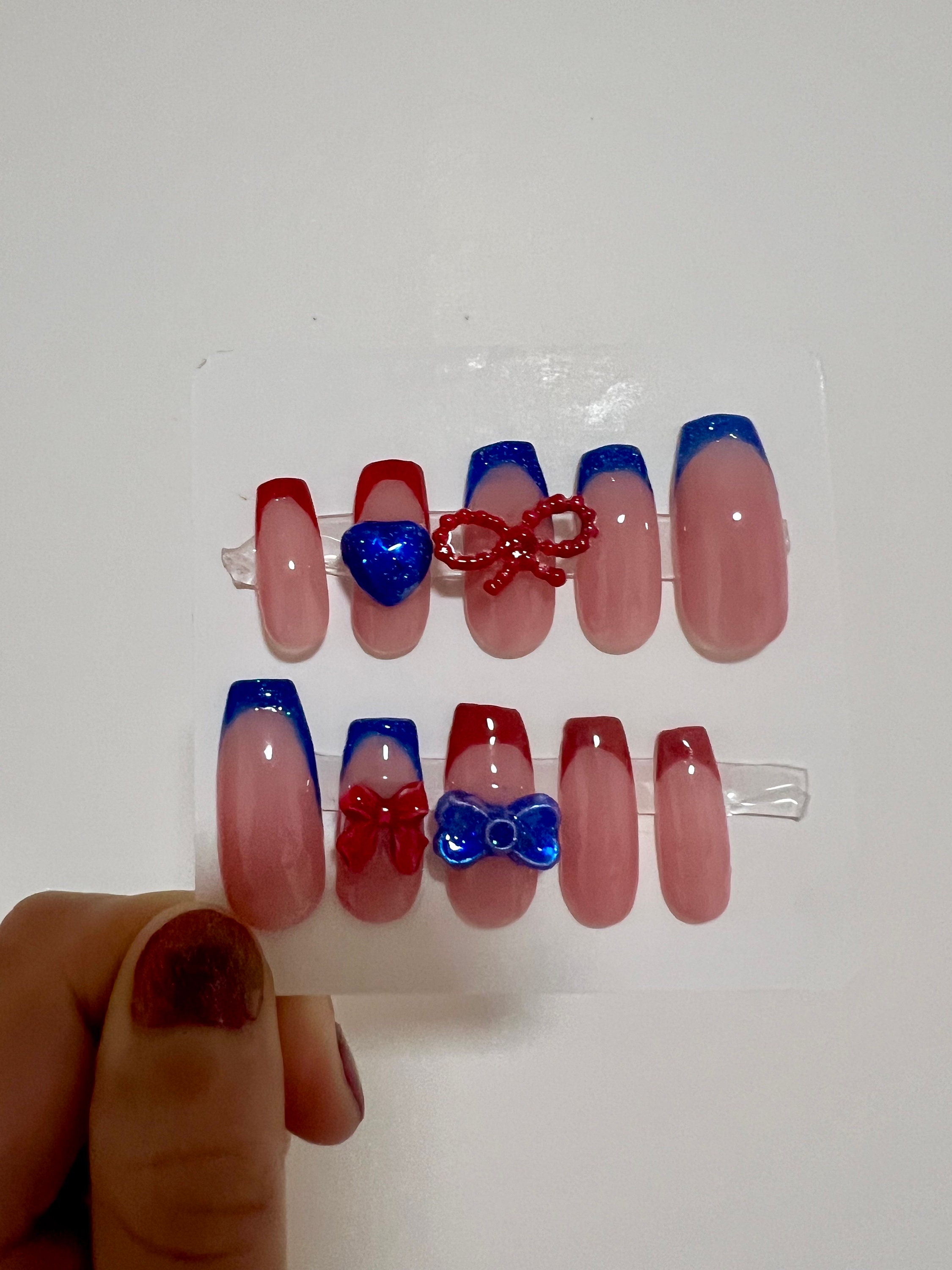 Glittery Blue French Charms | July 4th Independence Day Press on ...