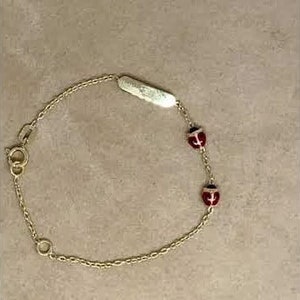 18K Solid Yellow Gold Two Enamel Lady Bug ID Bracelet - Etsy