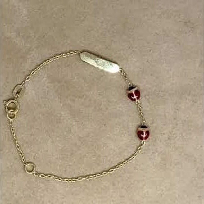 18K Solid Yellow Gold Two Enamel Lady Bug ID Bracelet - Etsy