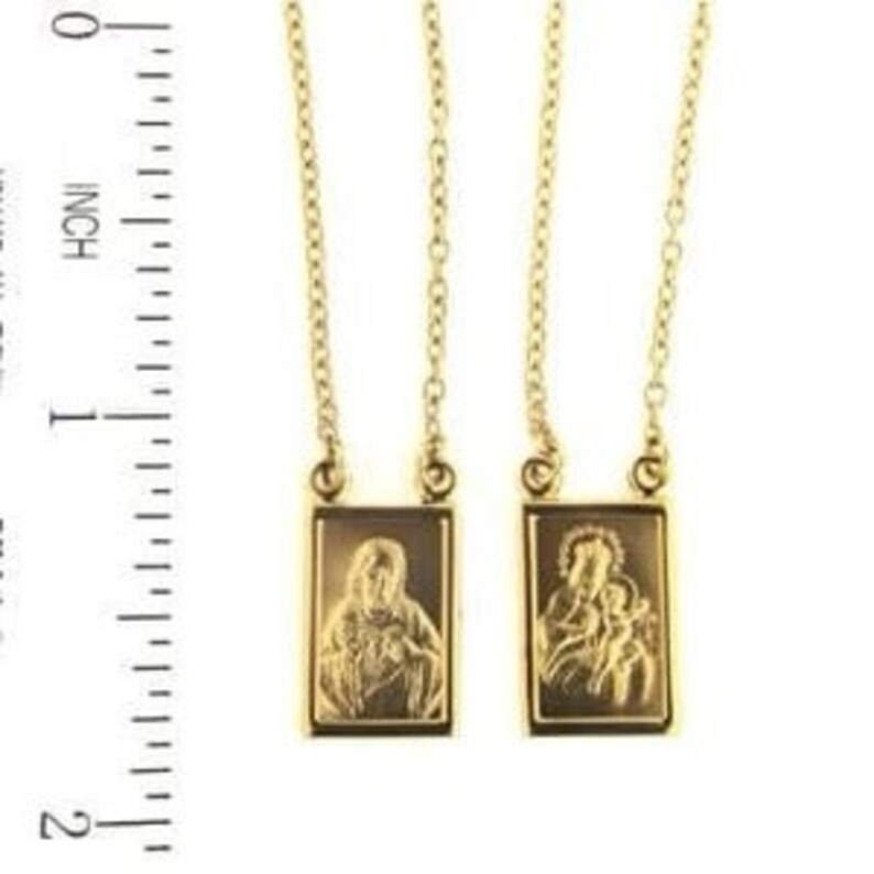 18K Solid Yellow Gold Scapular Necklace - Etsy UK