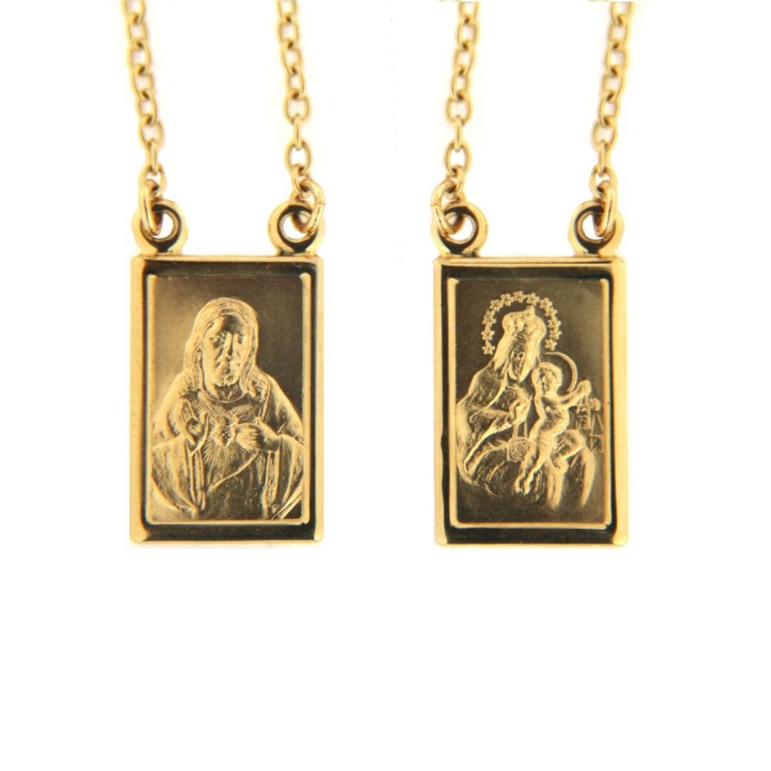 18K Solid Yellow Gold Scapular Necklace - Etsy