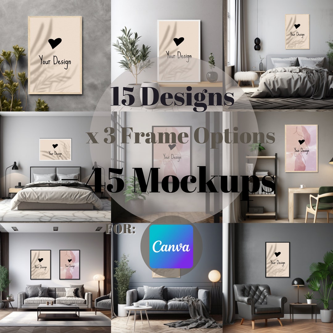 45 Frame Mockup Set, Poster Mockups for Canva, Poster Mockups Gray ...