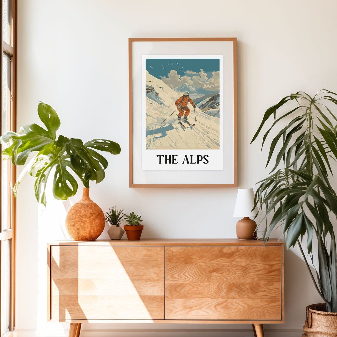 The Alps, Skiing Poster - Colourful Digital Poster / Print. Download ...