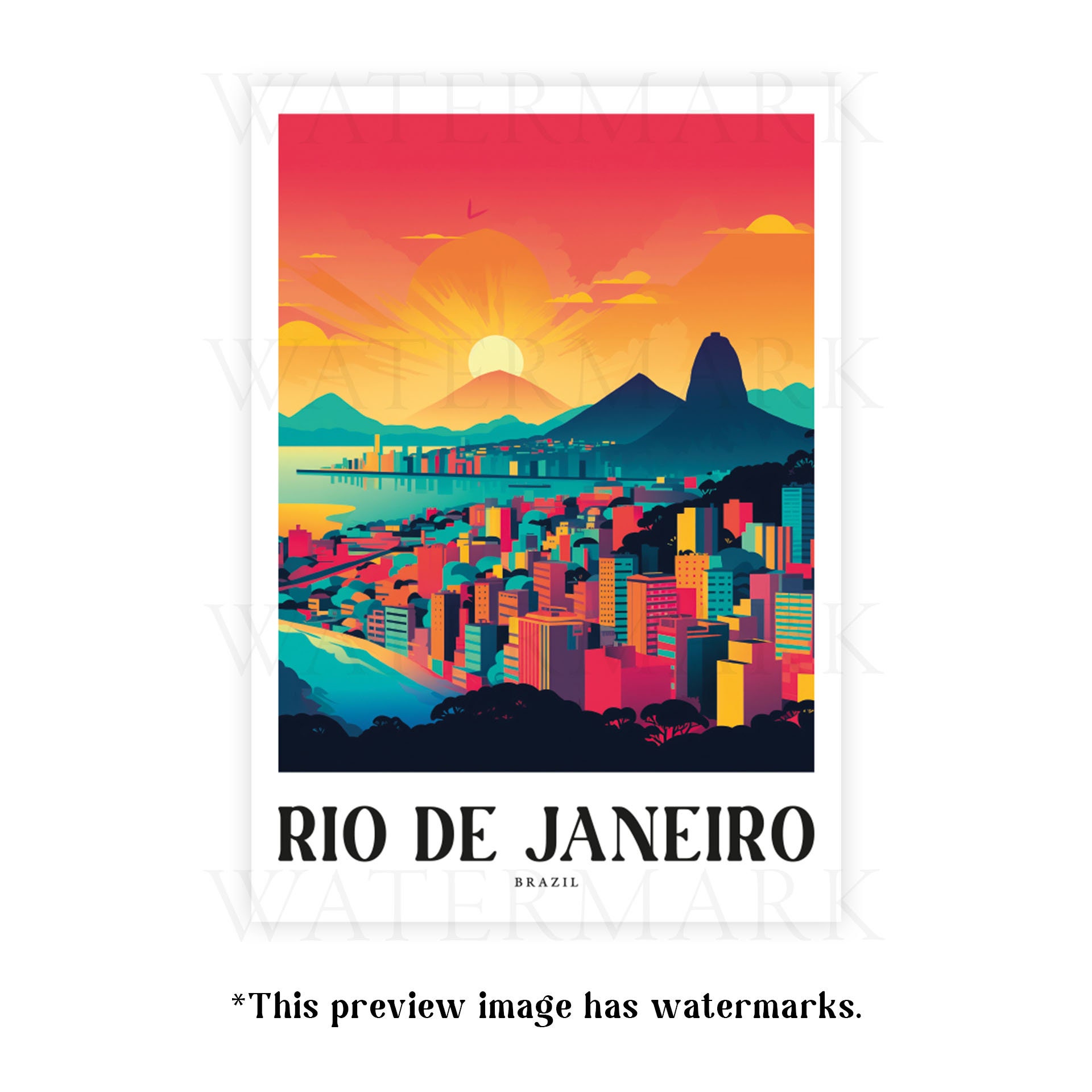 Rio De Janeiro - Brazil - Colourful Digital Poster / Print. Download ...