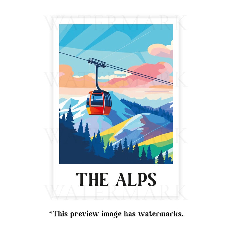 Skiing in the Alps Poster - Colourful Digital Poster / Print. Download ...