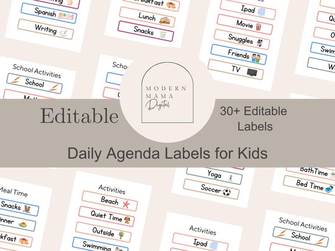 Editable Daily Agenda Labels for Kids, Visual Schedule Toddler Routine ...