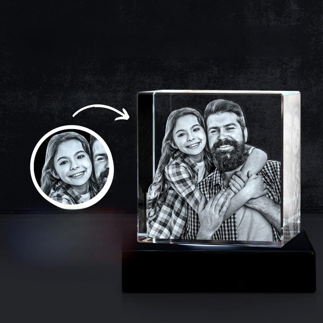 Personalized 3D Cube Crystal Photo Portrait, Crystal Laser Engraved ...