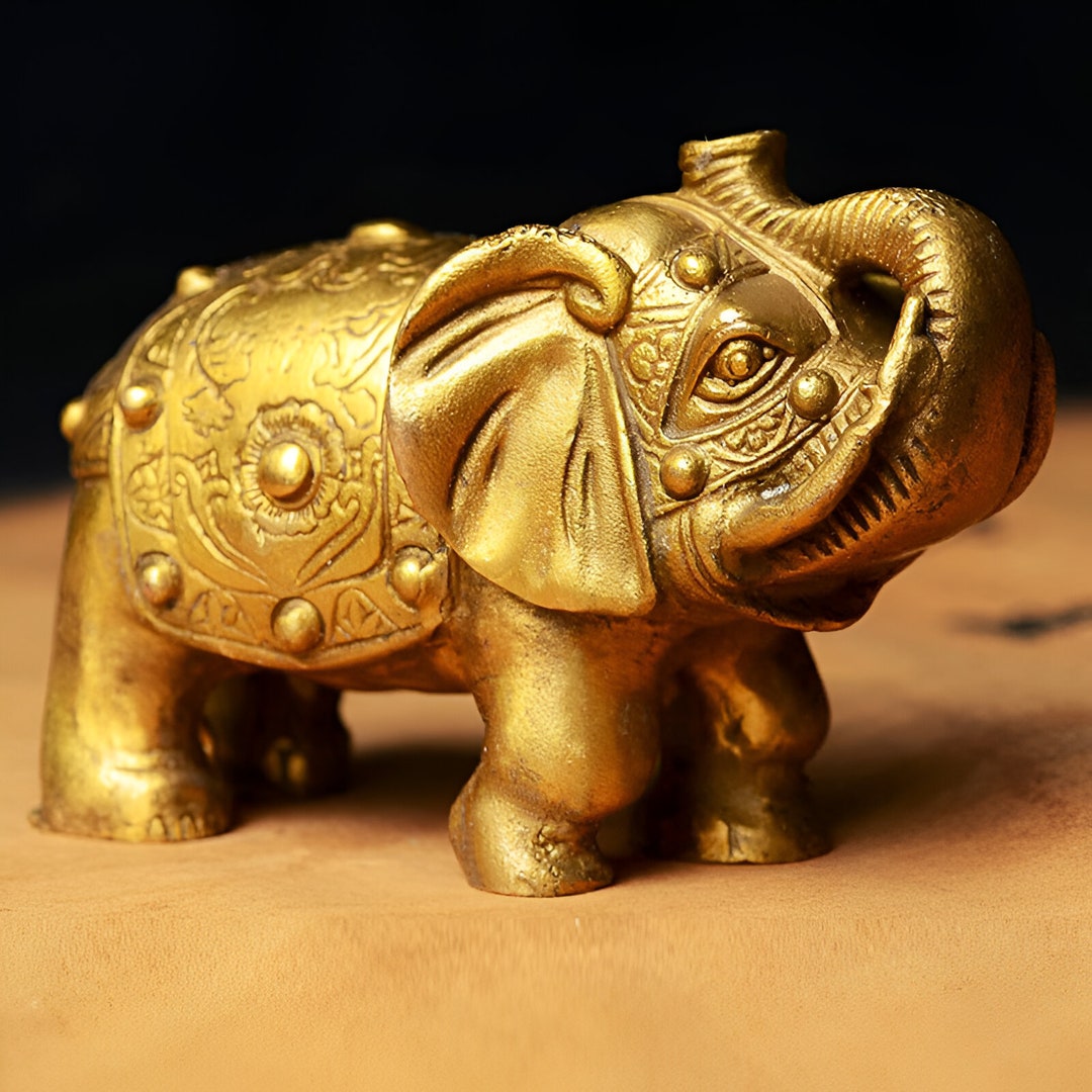 Chinese Style Copper Elephant Statue, Brass Colored Elephant Figurine ...