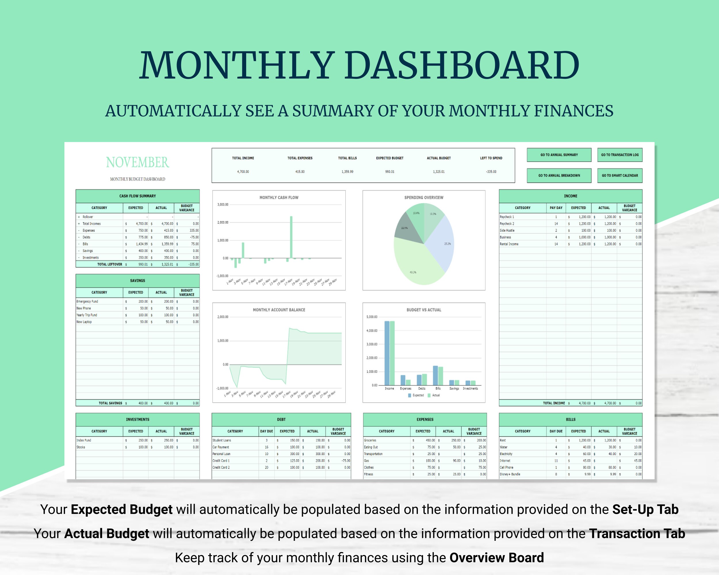 Simple Monthly Budget Spreadsheet Template for Google Sheets, Budget ...