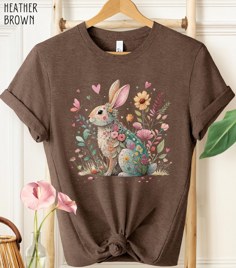 Boho Floral Bunny Shirt, Cottagecore Watercolor Easter Rabbit With ...