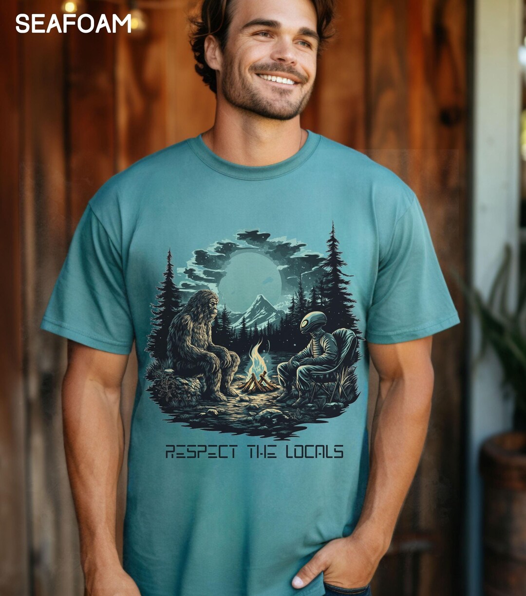 Respect the Locals, Bigfoot and Alien Shirt, Funny Hiking Tee ...