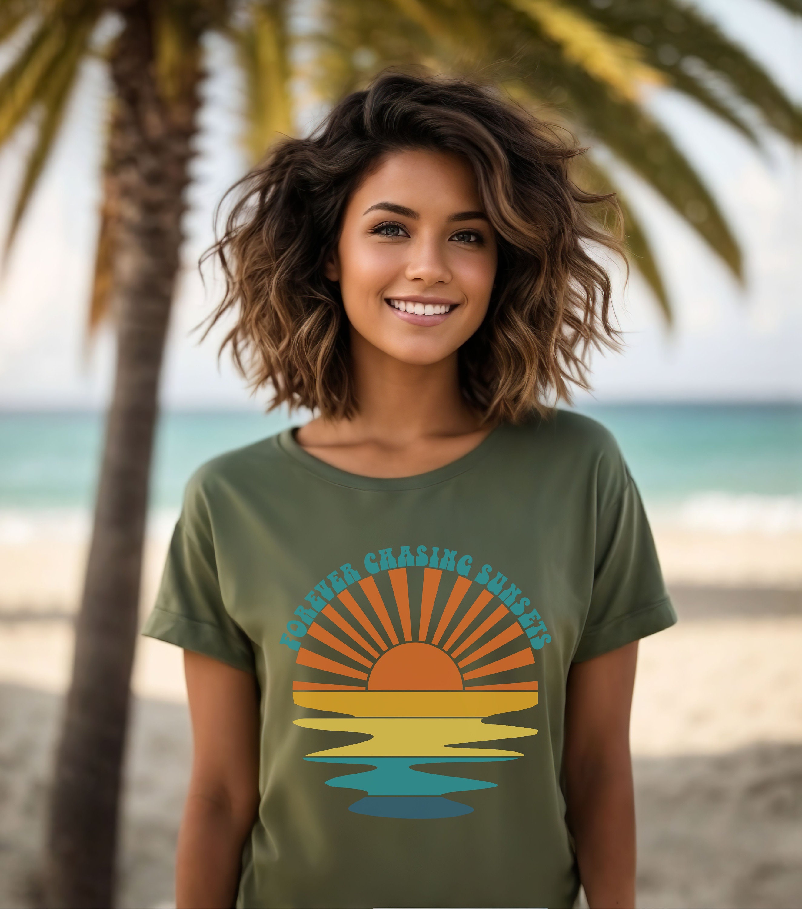 Forever Chasing Sunsets, Sun Rays Tee, Beach Vibes Tee, Retro Vintage ...