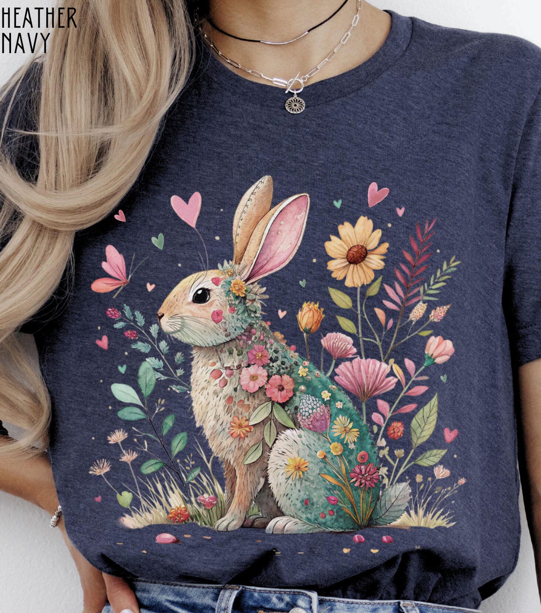 Boho Floral Bunny Shirt, Cottagecore Watercolor Easter Rabbit With ...