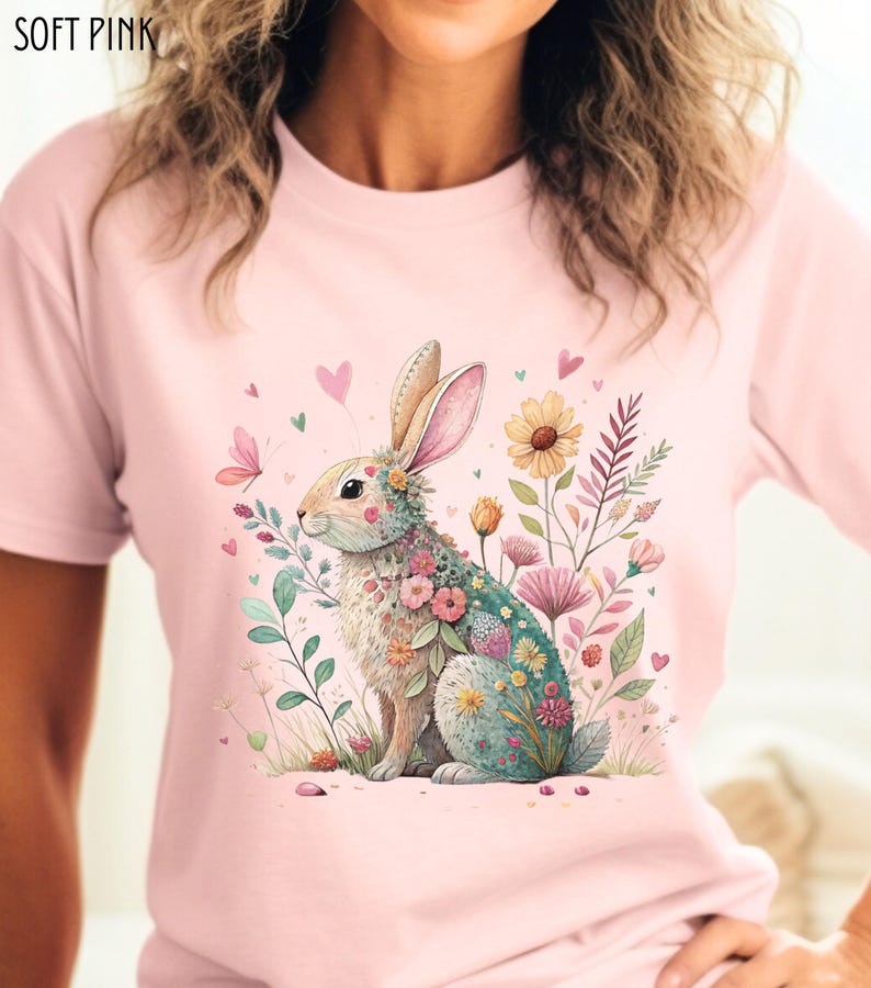 Boho Floral Bunny Shirt, Cottagecore Watercolor Easter Rabbit With ...