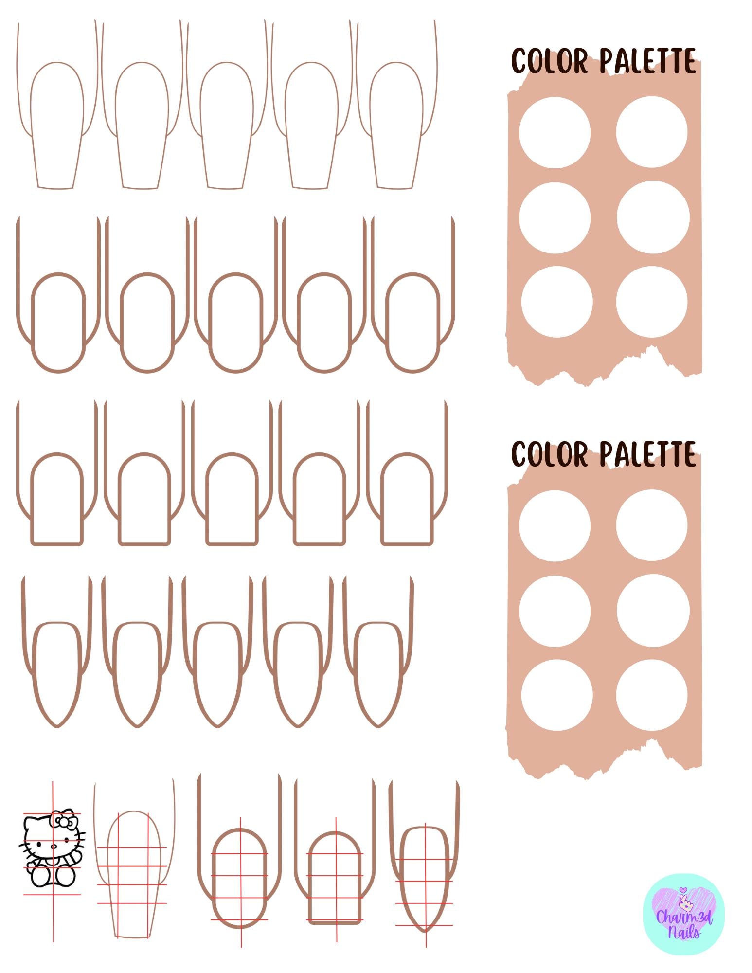 Printable Nail Art Guide Short Nail Art Practice Sheet Nail Art ...