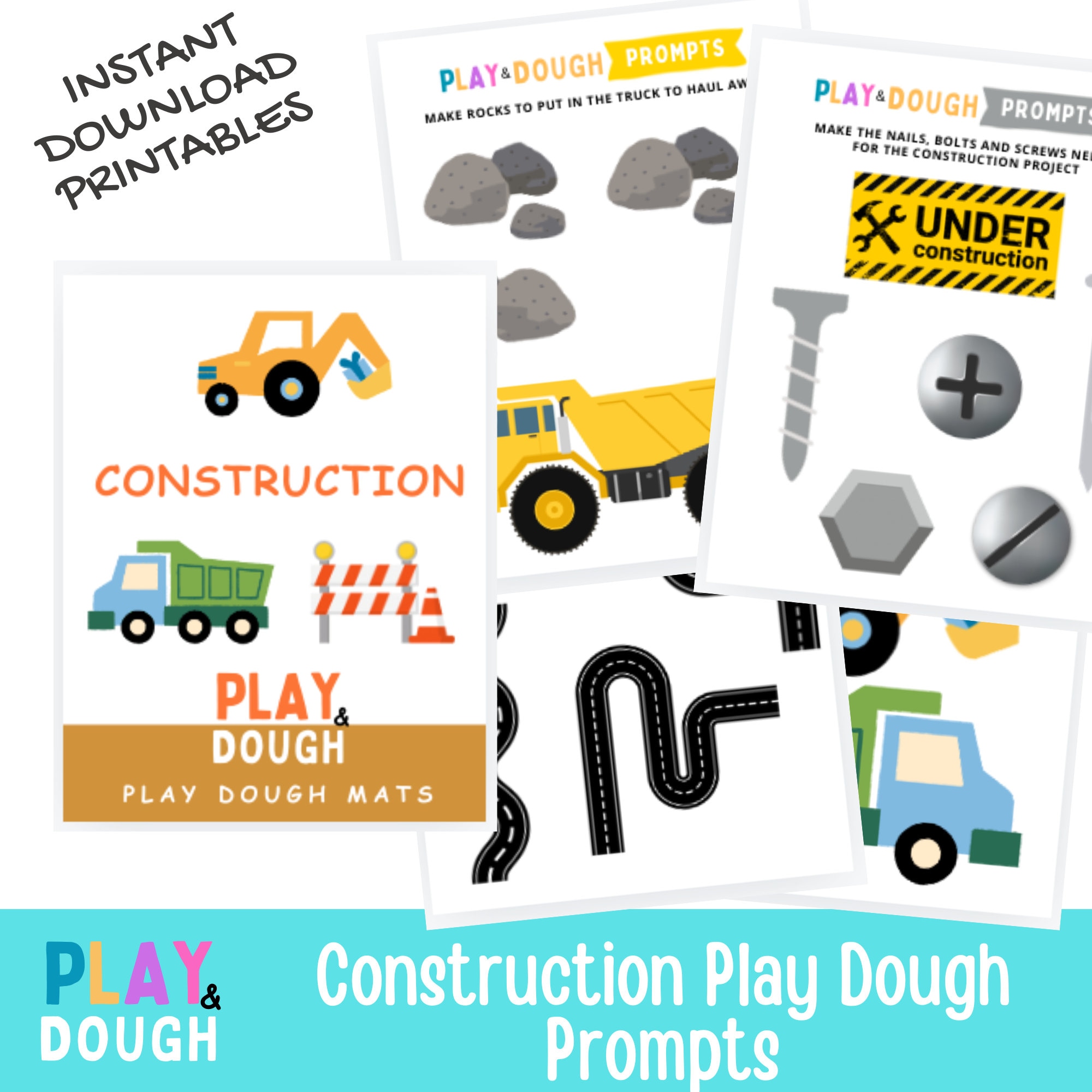 Construction Play Dough Mats With Sensory Play Dough Prompts, Toddler ...