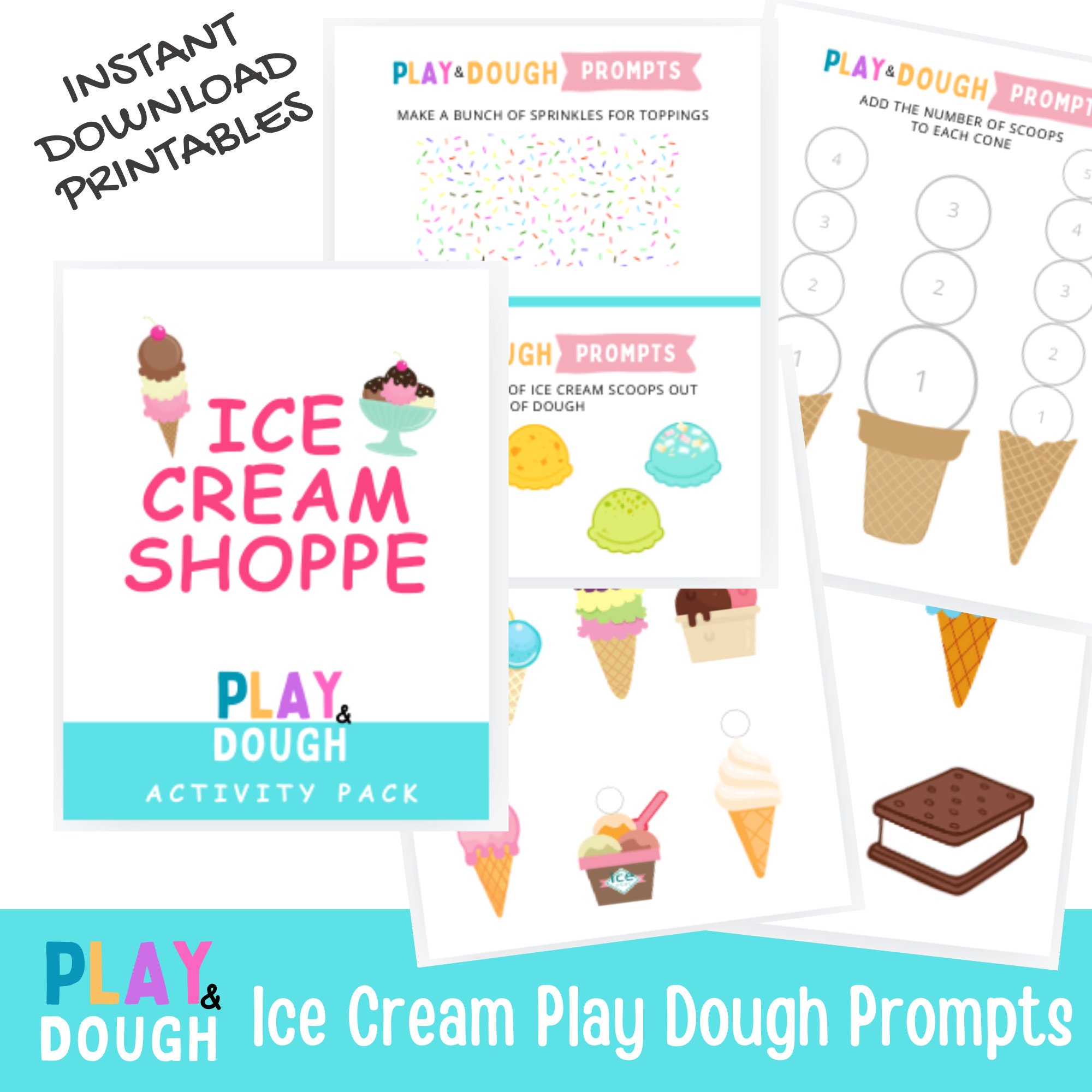 Ice Cream Play Dough Mats With Sensory Play Dough Prompts, Toddler ...