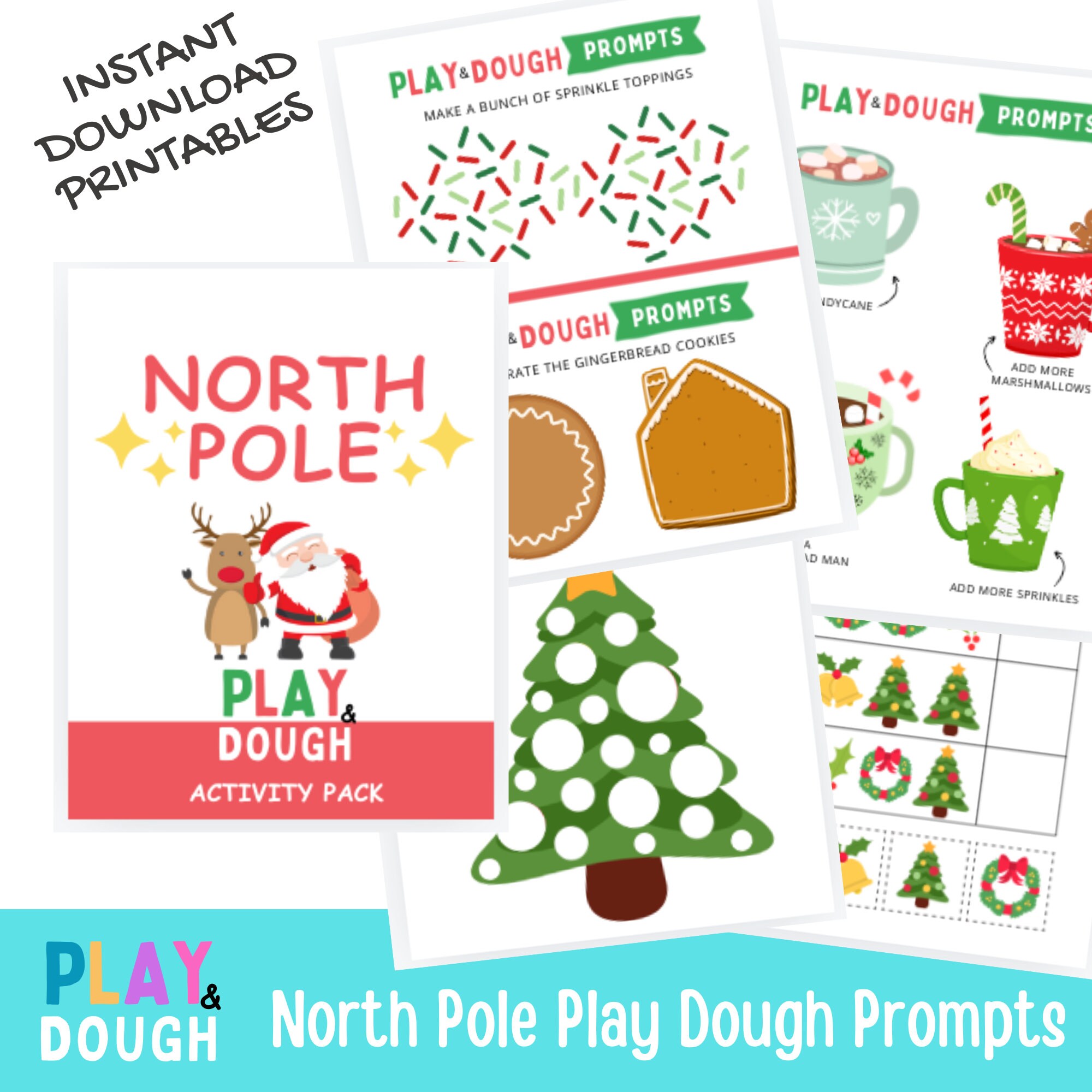 Christmas Play Dough Prompts North Pole Theme, Hands on Sensory Play ...