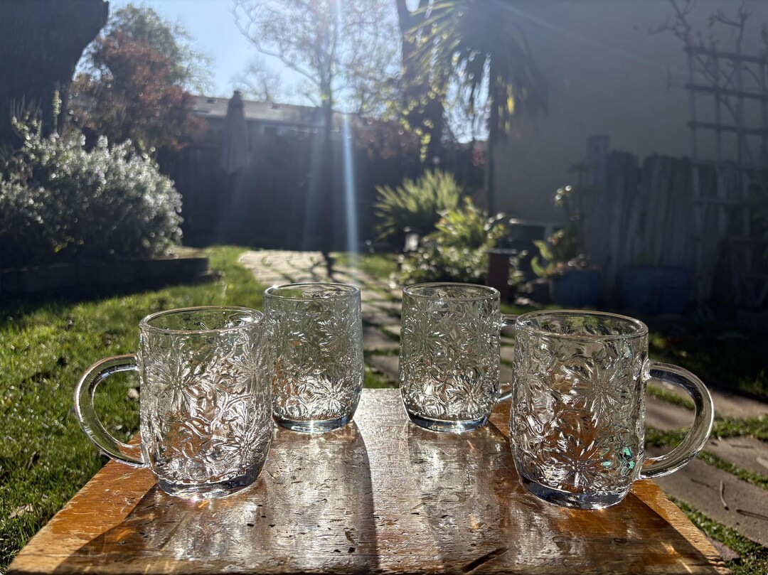 Thrifted Glass Floral Textured Mugs Set of 6 - Etsy