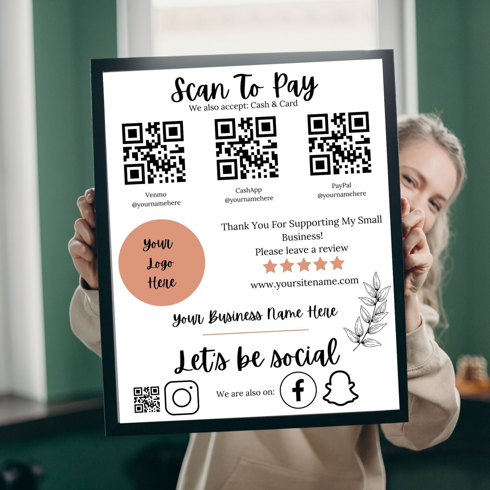 Editable Scan to Pay | QR Code Sign | Small Business Sign | Editable QR ...