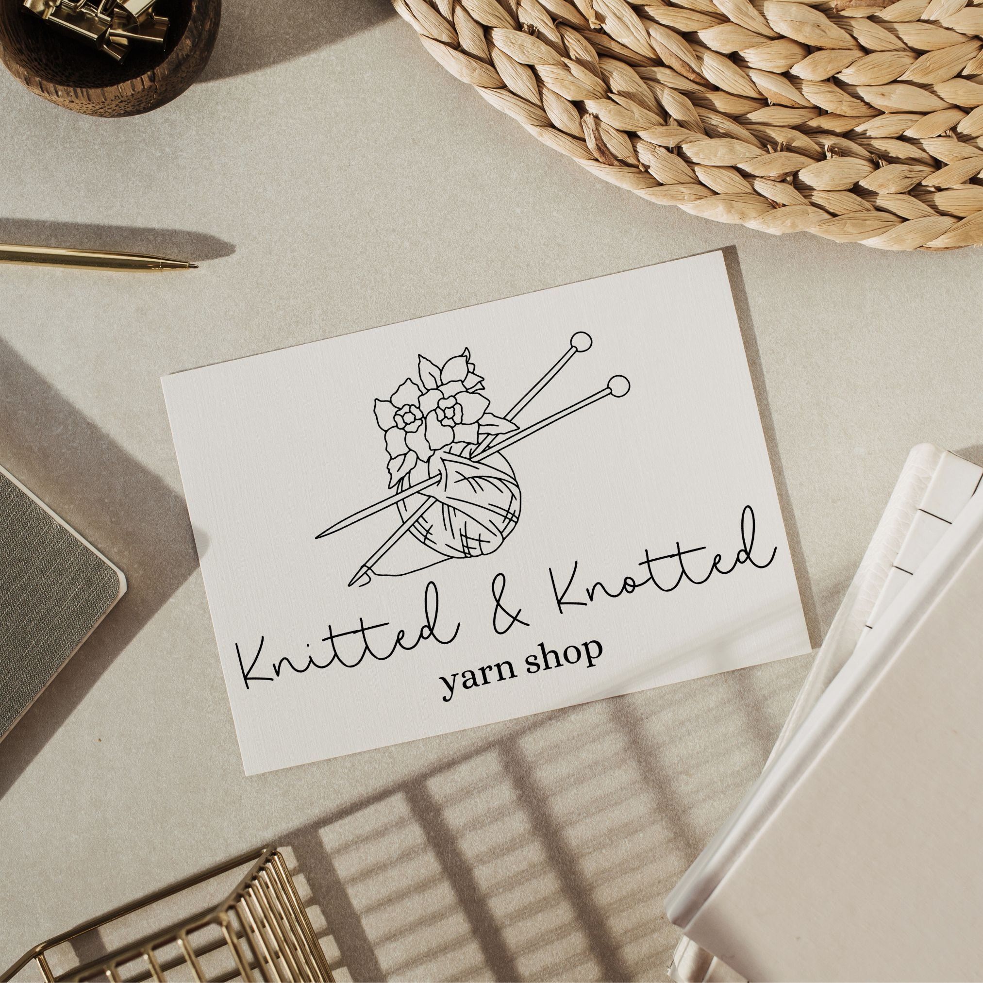 Yarn Knitting Logo | Premade Logo | Boho Logo | Line Art Logo | Logo ...