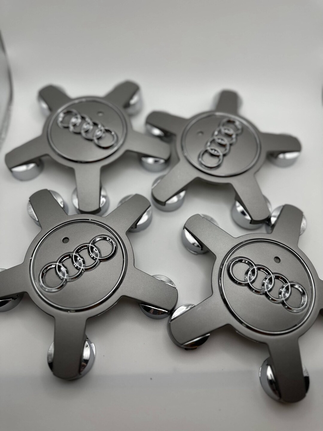 4 Pcs 135mm for AUDI GREY 8R0601165 Wheel Center Caps Logo Badge Hub ...