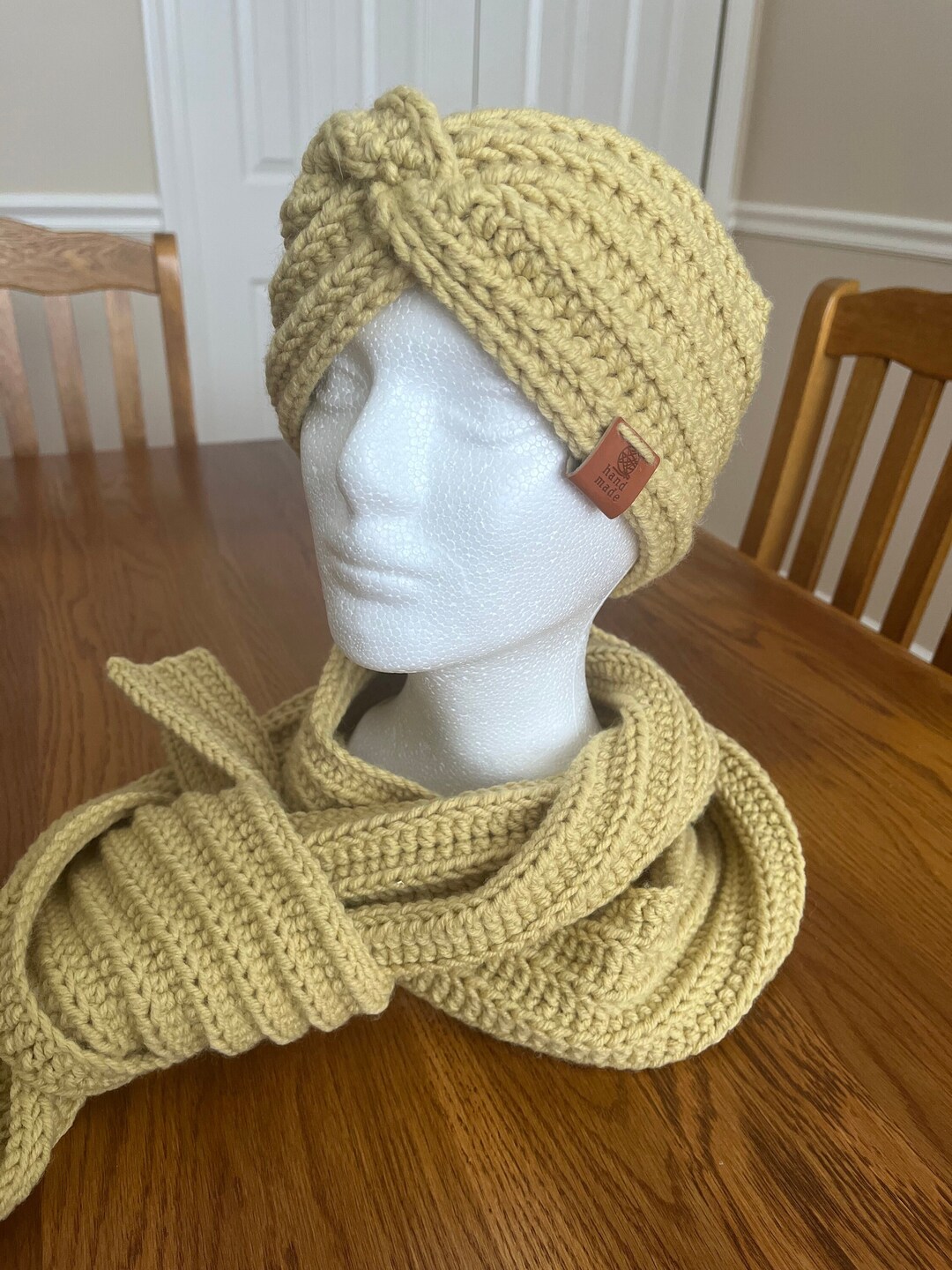 Women's Winter Headband Ear Warmer/scarf Set yellow Crochet Knit Front ...