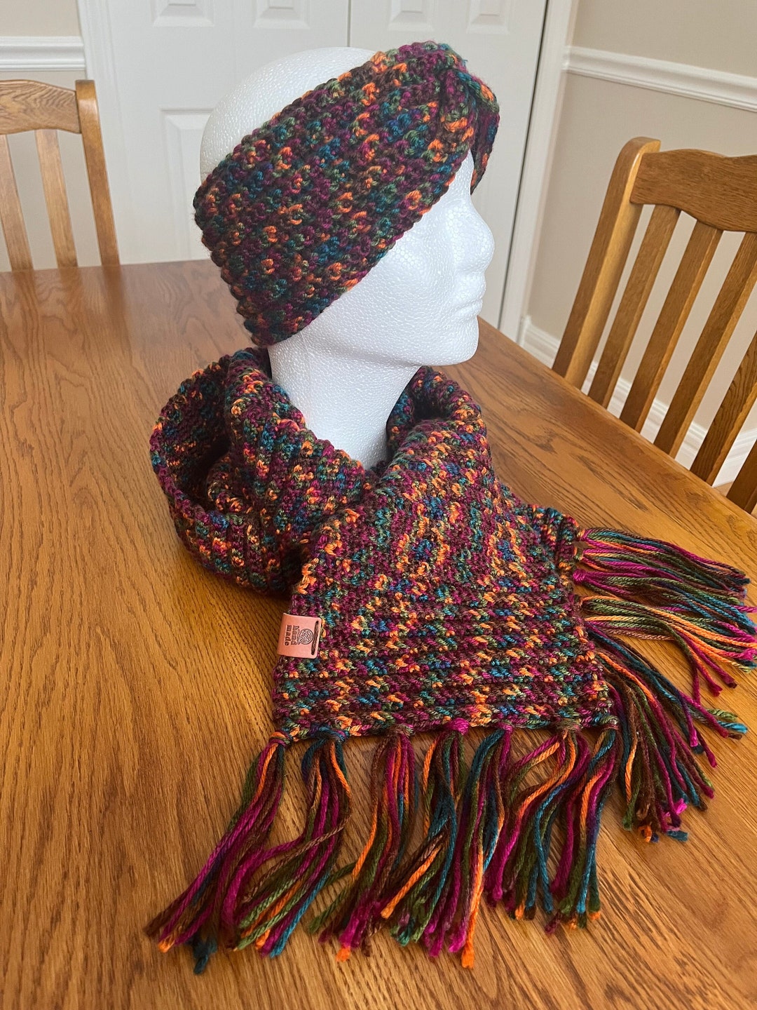 Women's Winter Headband/scarf Set Crochet Knit multicolor Jeweltone ...