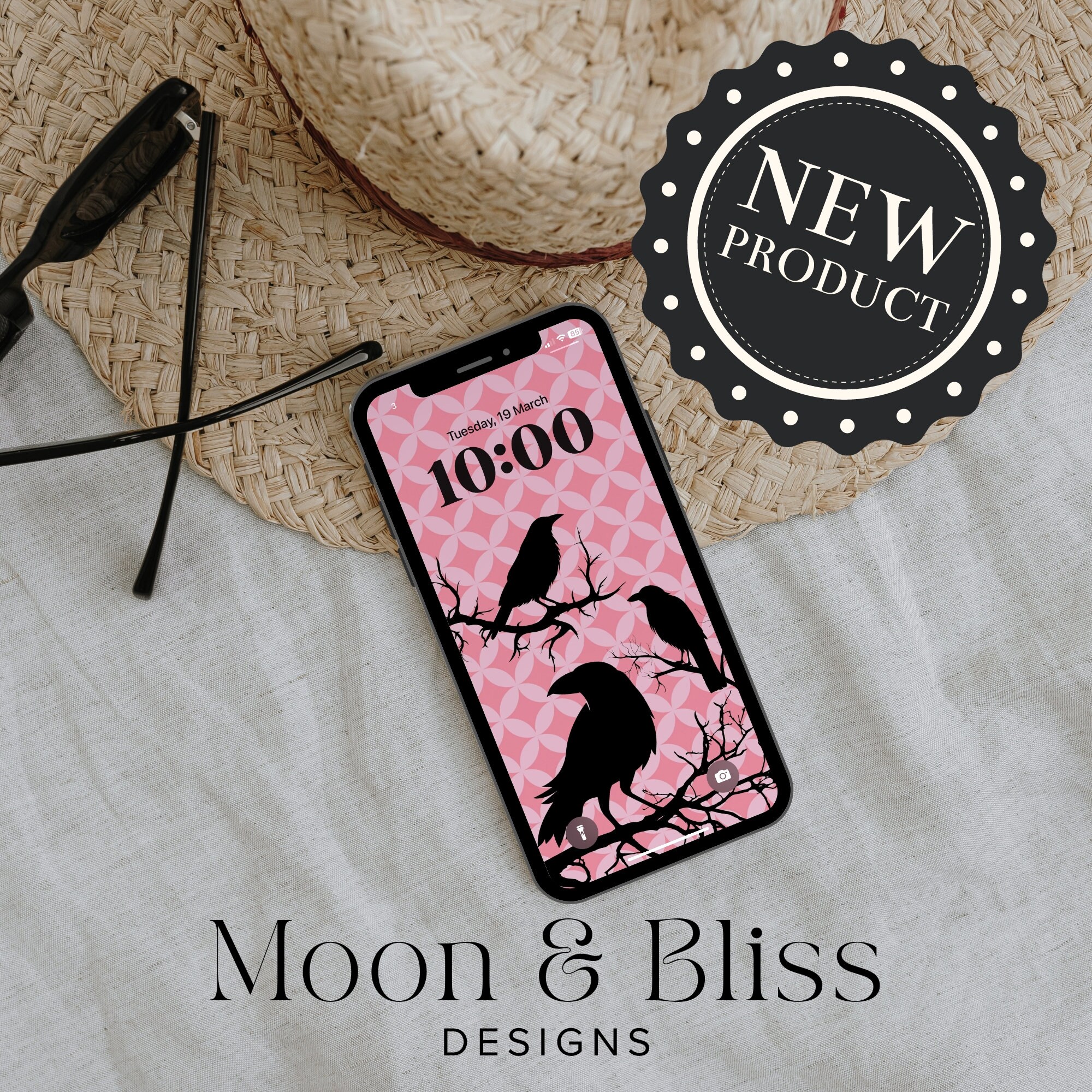 Ravens in the Pink iPhone Wallpaper | Digital Download | Phone ...
