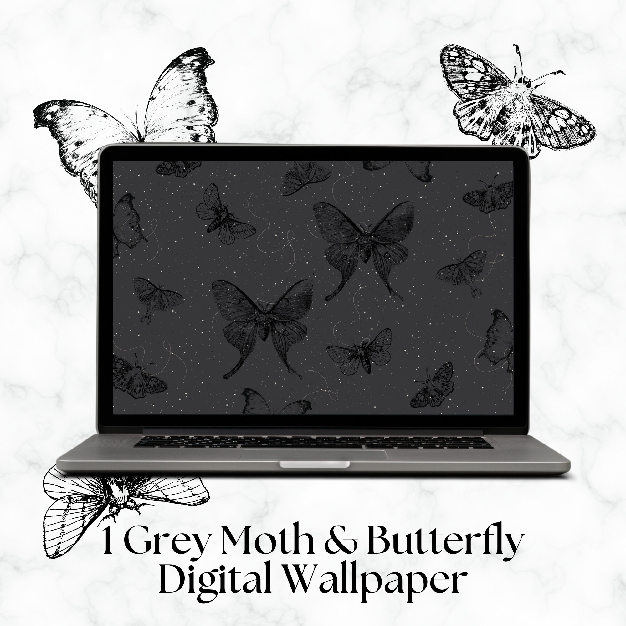 Grey Moth & Butterfly Desktop/laptop Wallpaper | Digital Download ...