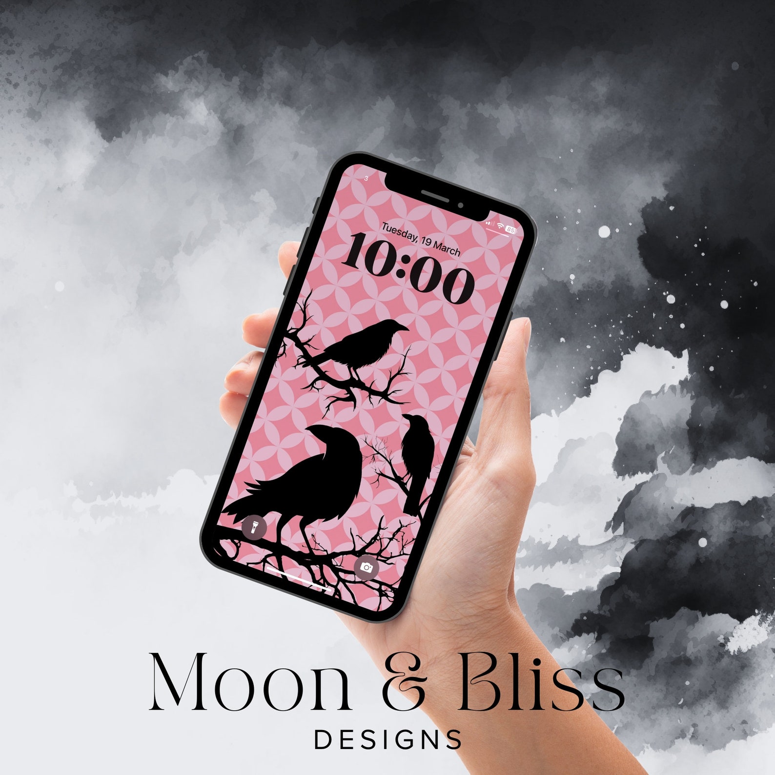 Ravens in the Pink iPhone Wallpaper | Digital Download | Phone ...