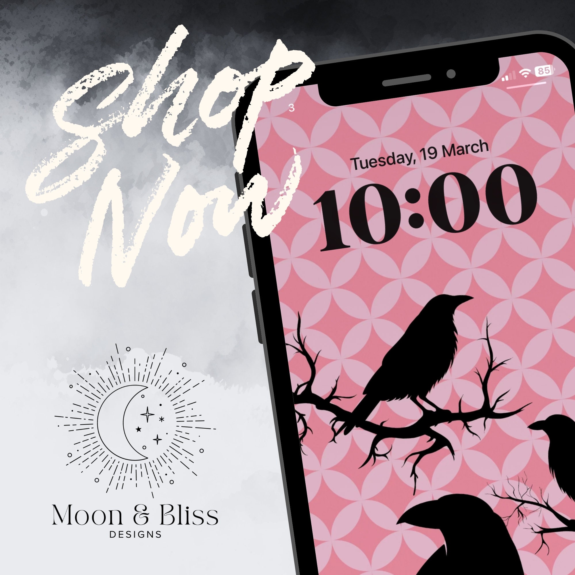 Ravens in the Pink iPhone Wallpaper | Digital Download | Phone ...