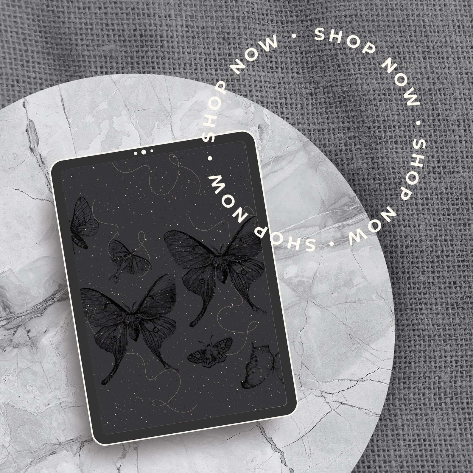 Beautiful Moth & Butterfly iPad Wallpaper in Grey | Digital Download ...