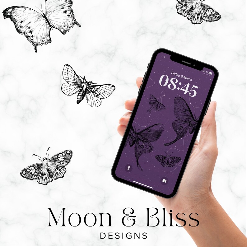 Beautiful Moth & Butterfly Purple iPhone Wallpaper | Digital Download ...