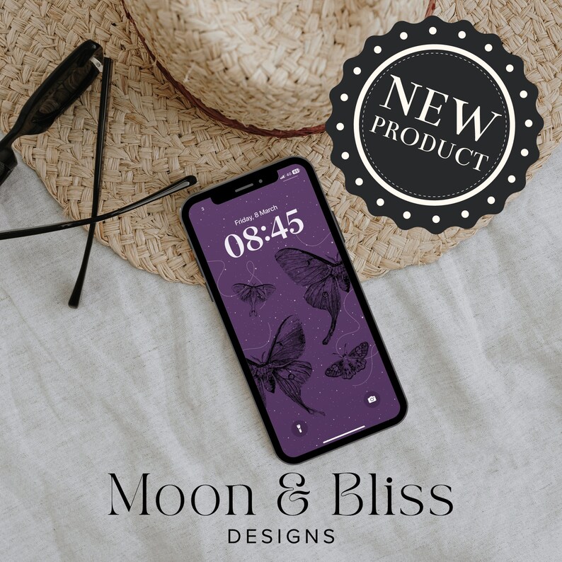 Beautiful Moth & Butterfly Purple iPhone Wallpaper | Digital Download ...