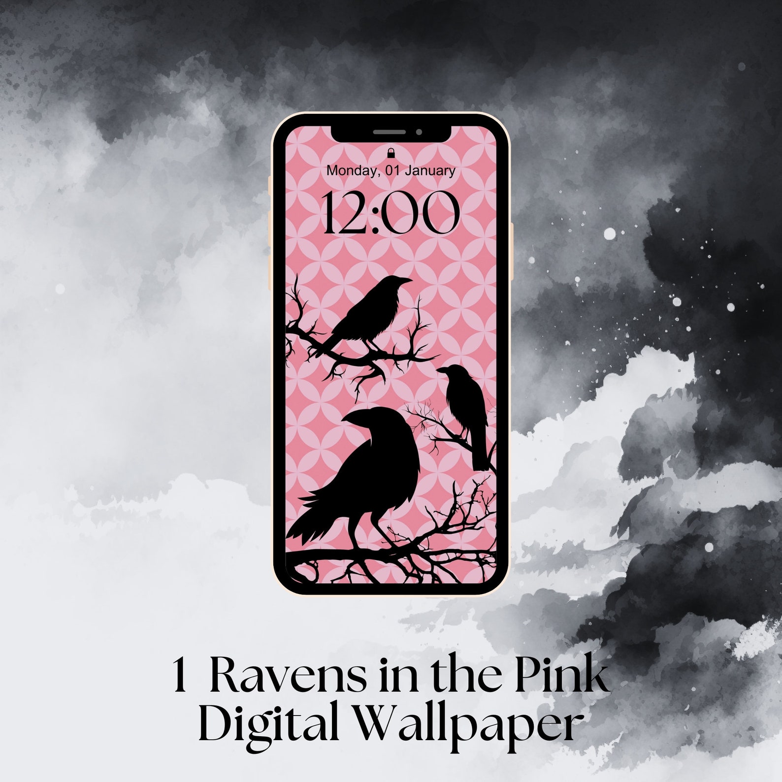 Ravens in the Pink iPhone Wallpaper | Digital Download | Phone ...