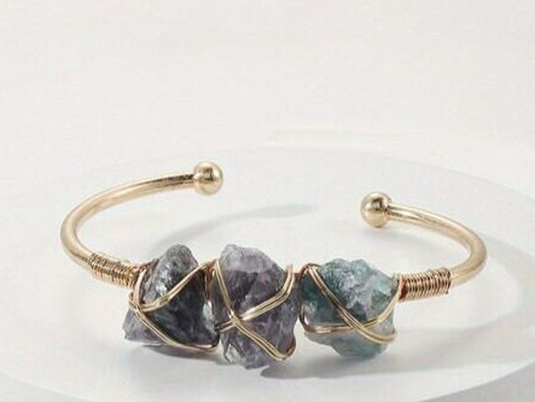 Multicolor Healing Stone Wire Wrapped Natural Stone Cuff Bangle ...