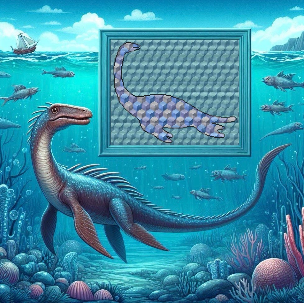 Dino “casper” Plesiosaur Cross Stitch Pattern (PDF) - Dinosaur Series ...