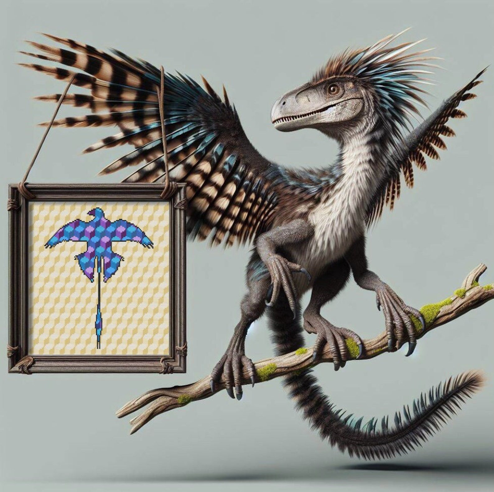Dino “meilin” Microraptor Cross Stitch Pattern (PDF) - Dinosaur Series - Etsy