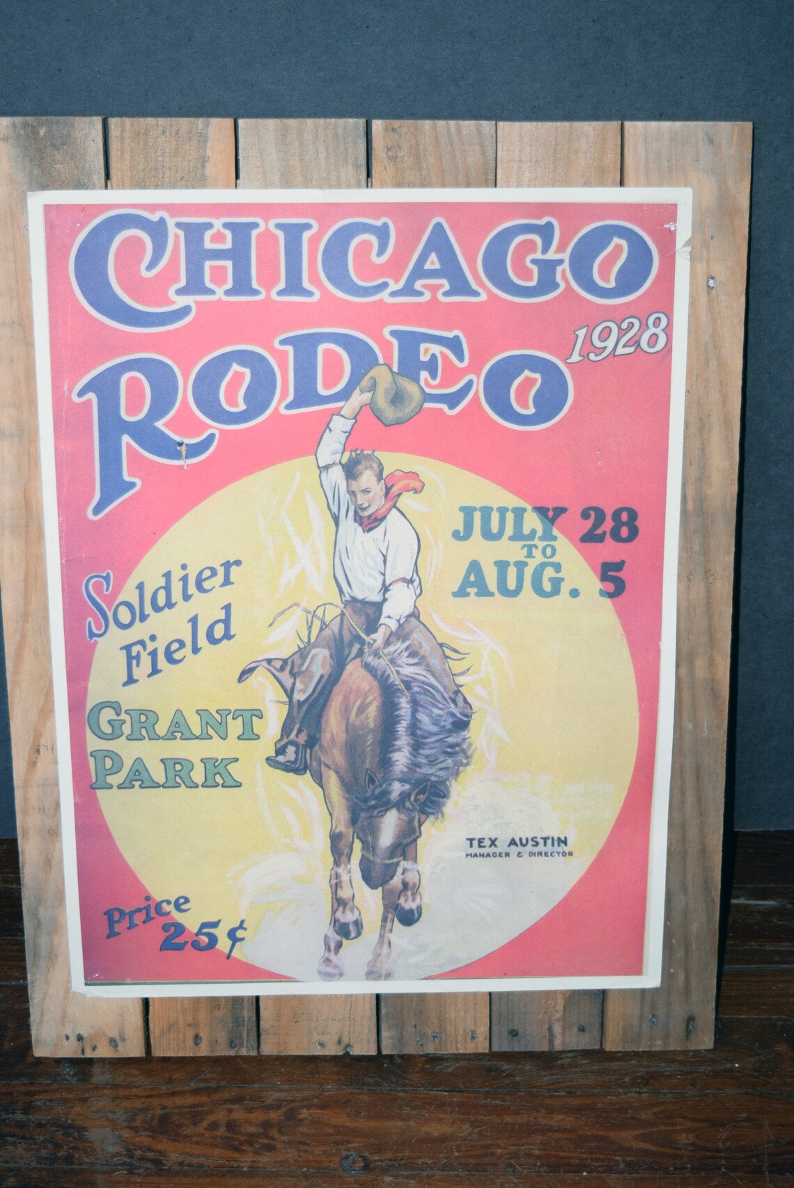 1928 Chicago Rodeo Poster/print With Wood Backing 29" X 21" - Etsy