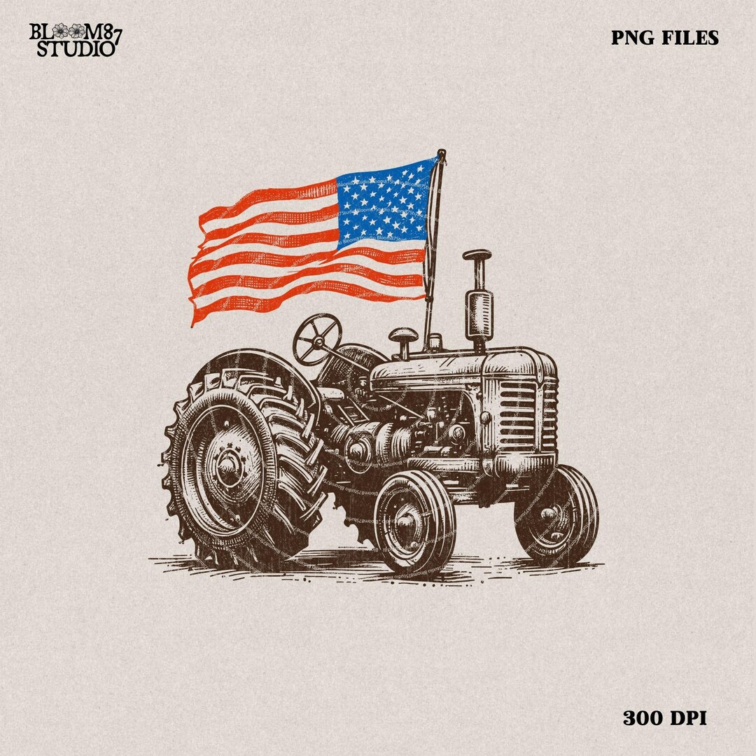 Vintage American Flag Tractor PNG - Patriotic Farm Life Graphic PNG for ...