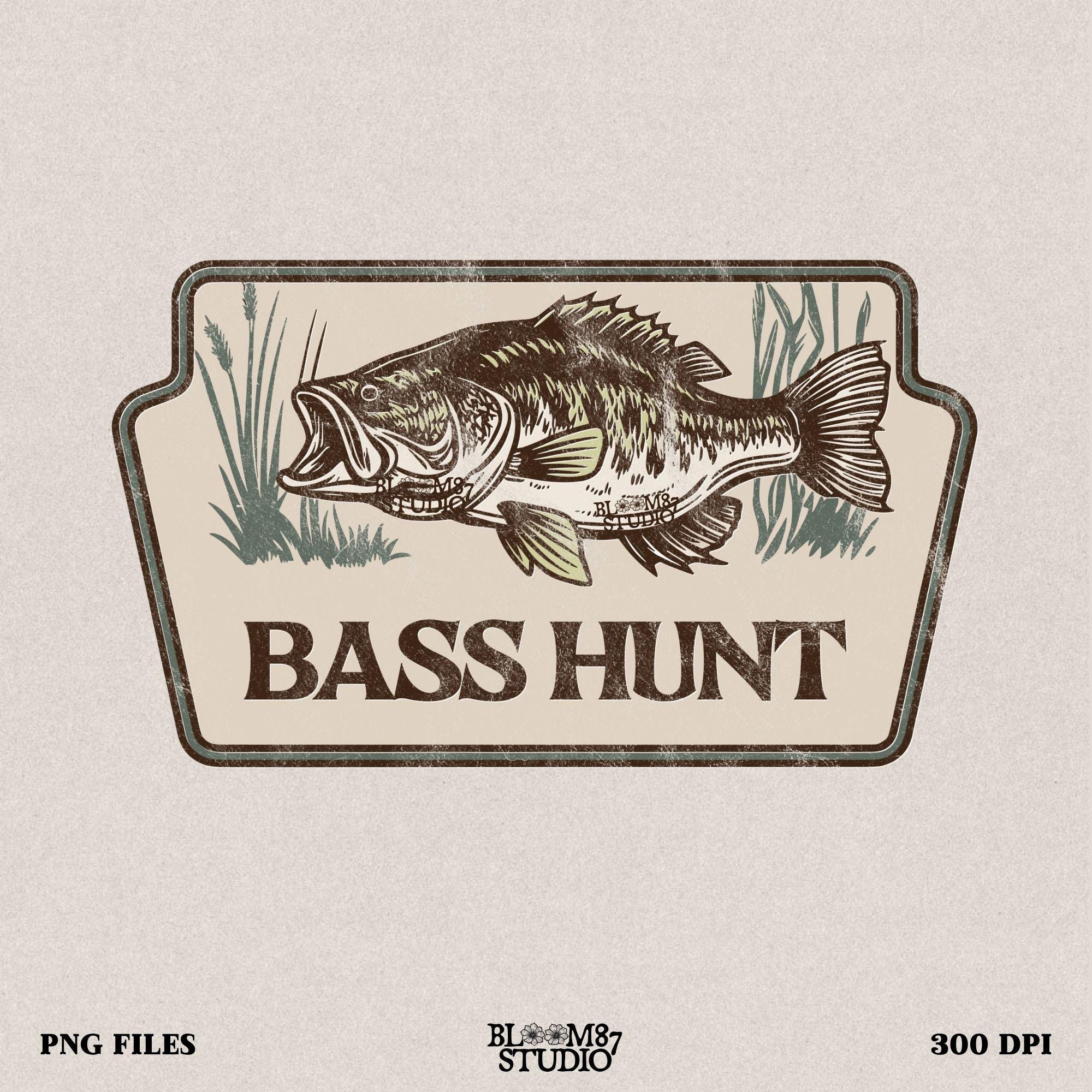 Bass Hunt PNG | Vintage Fishing Sign Design | Rustic Fisherman Artwork ...