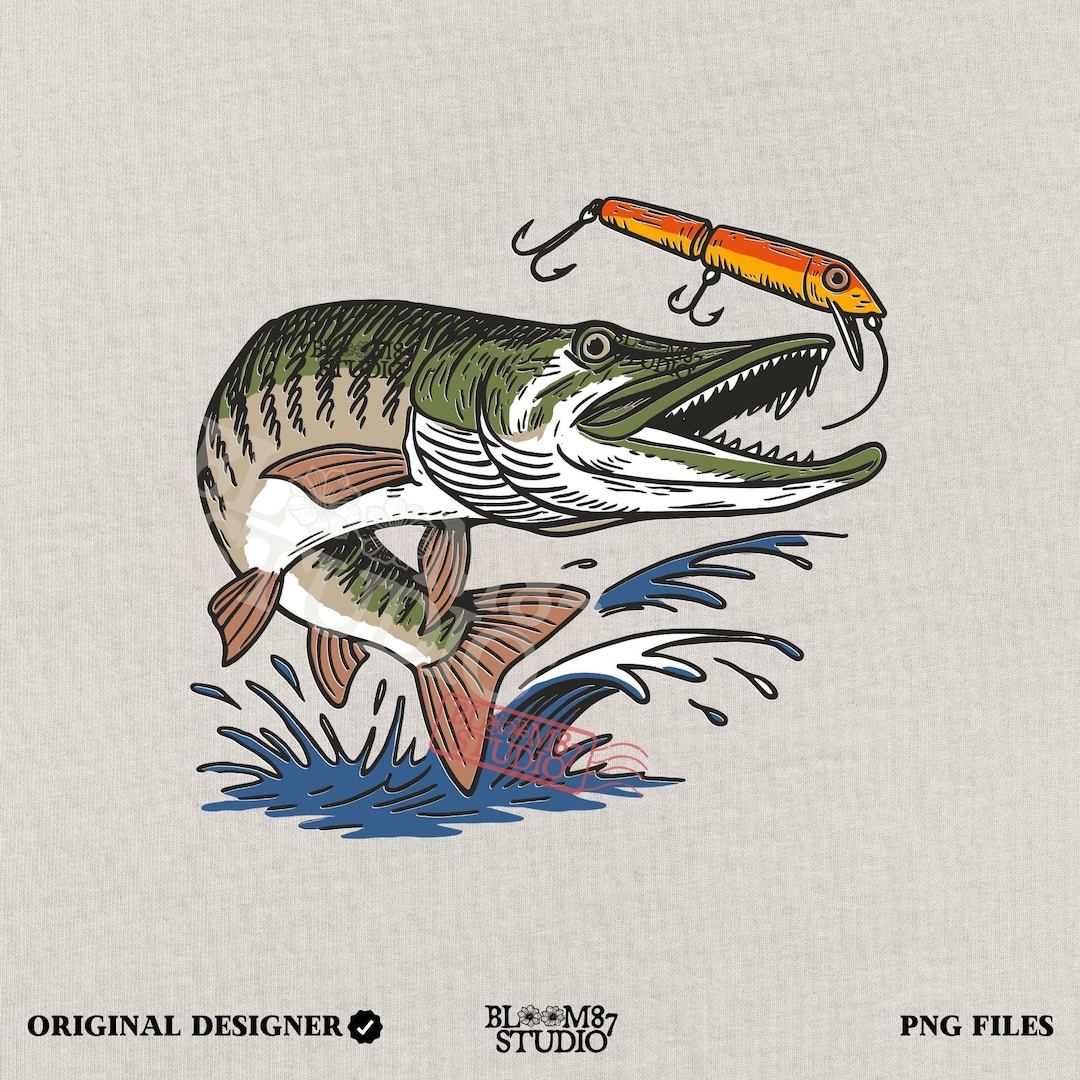 Aggressive Fishing Muskie PNG Sublimation – Jumping Predator Fish ...
