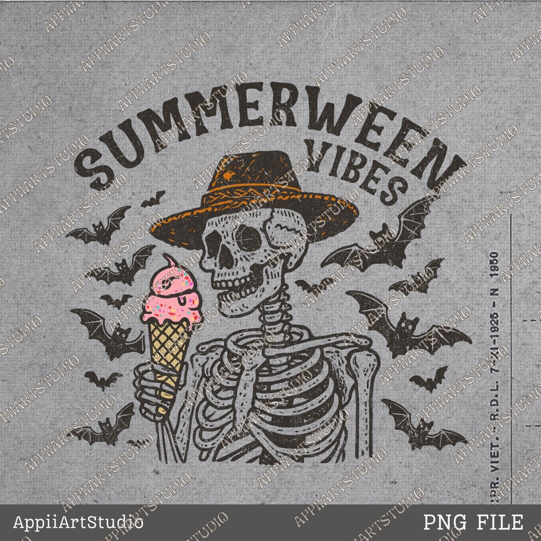 Summerween Vibes Png, Skeleton With Icecream Png, Spooky Summer Png ...